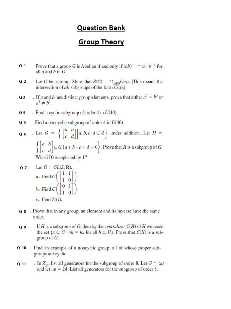 Group Theory Question Bank | PDF | Games & Activities