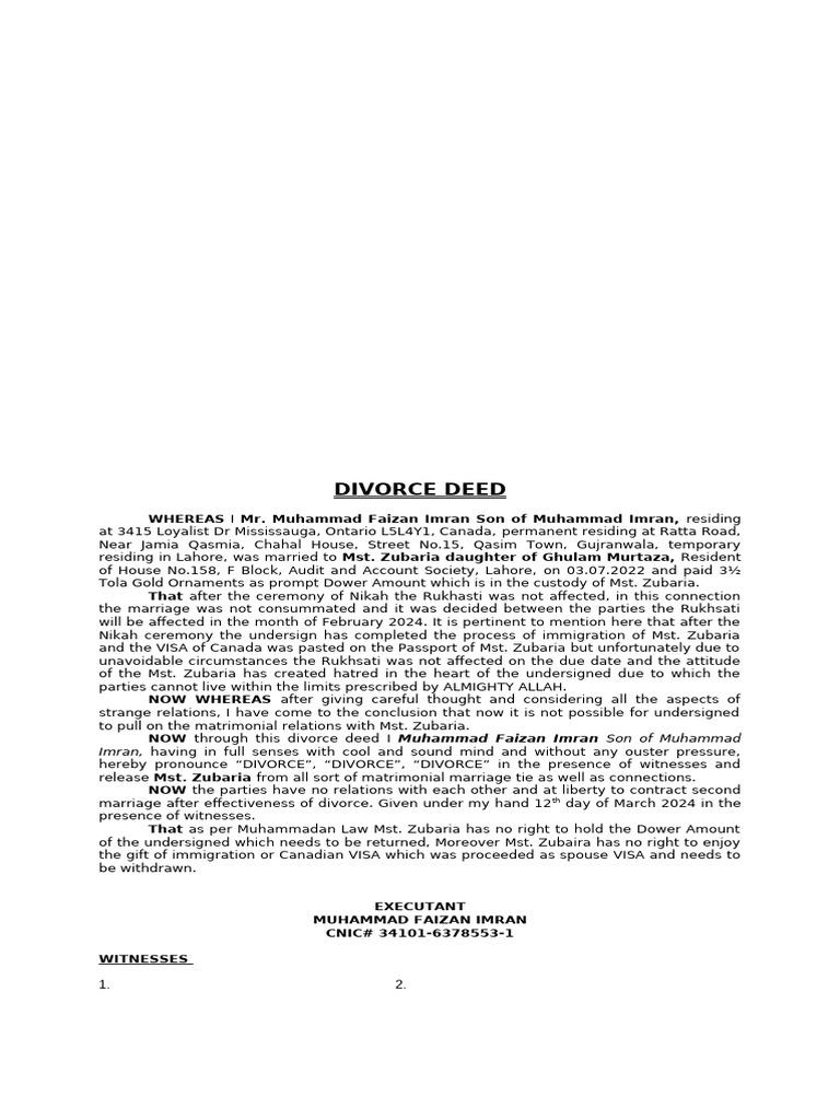 Sadique CH (12.3.24) Divorce Deed | PDF