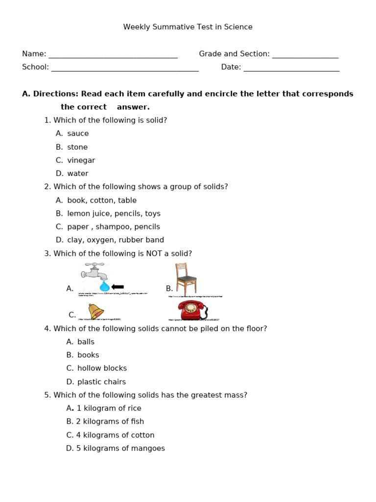 Weekly Summative Test in Science | PDF