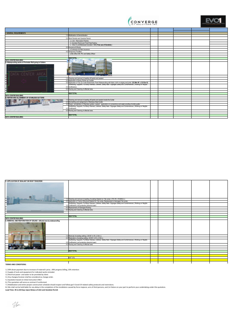 Converge WATERPROOFING WORK DATA CENTER BLDG | PDF