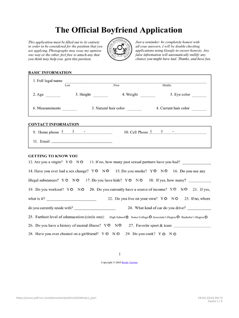 Boyfriend Application - PDF Editor - PDFRun | PDF