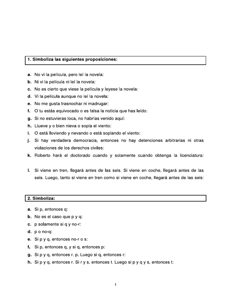Ejercicios Proposiciones Compuestas | PDF