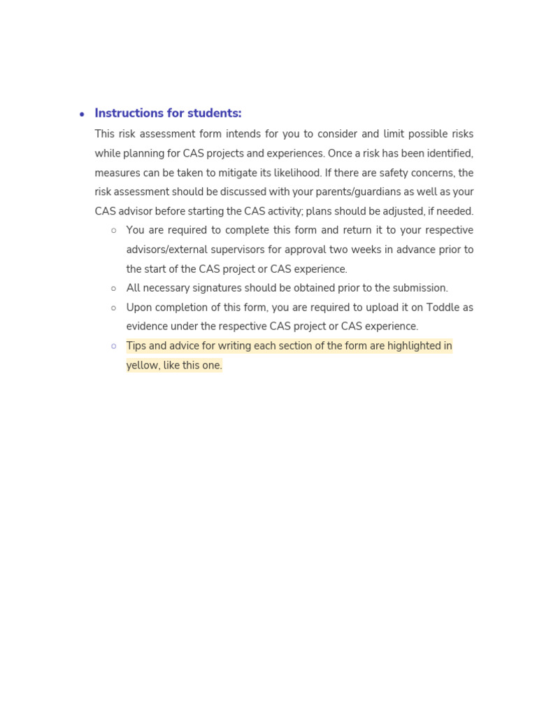 CAS Risk Assessment Form V2 | PDF
