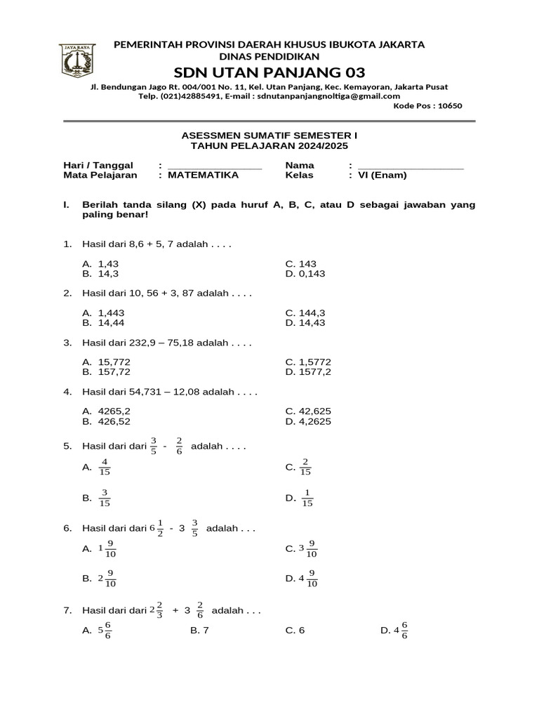 SOAL SUMATIF MATEMATIKA KELA 5 | PDF