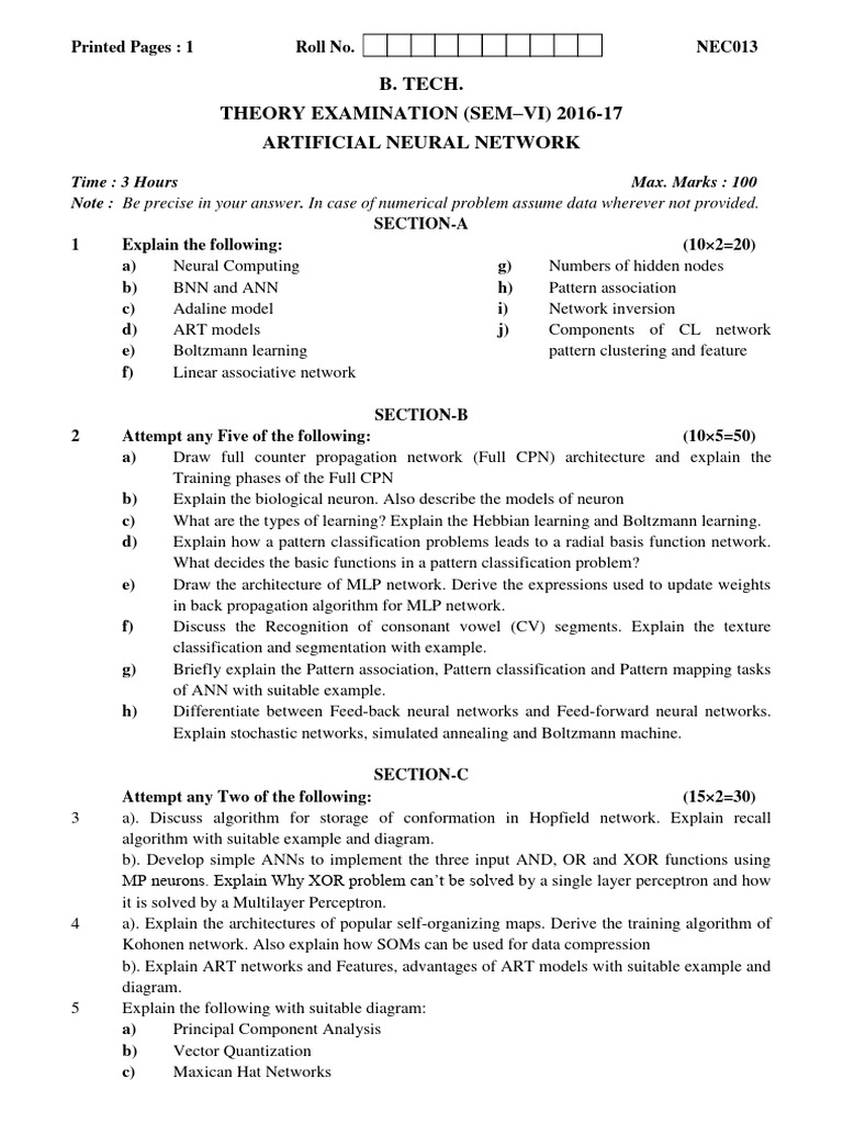 Btech Ec 6 Sem Artificial Neural Network Nec 013 2017 | PDF ... Btech Ec 6 Sem Artificial Neural Network Nec 013 2017 | PDF ...