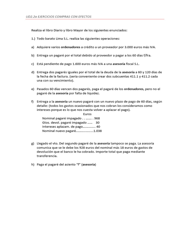 EJERCICIOS COMPRAS CON EFECTOS Enunc | PDF