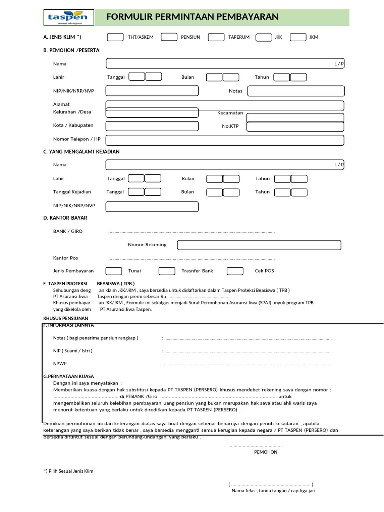 1 Formulir Permintaan Pembayaran | PDF