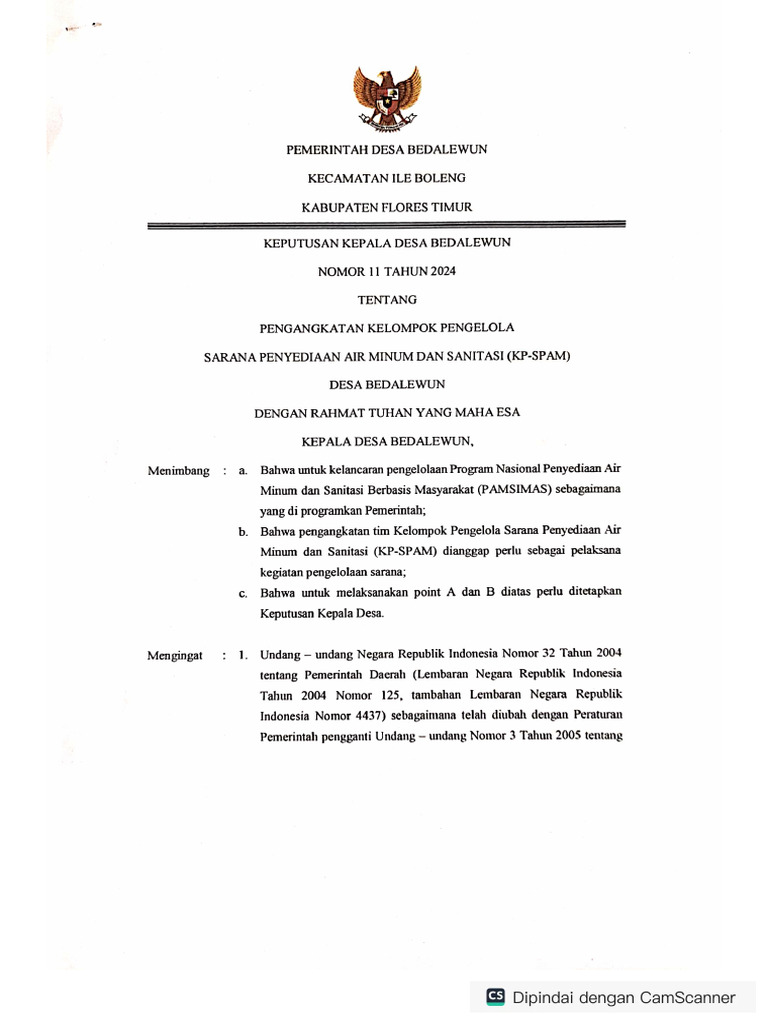 SK KP-SPAM Desa Bedalewun | PDF