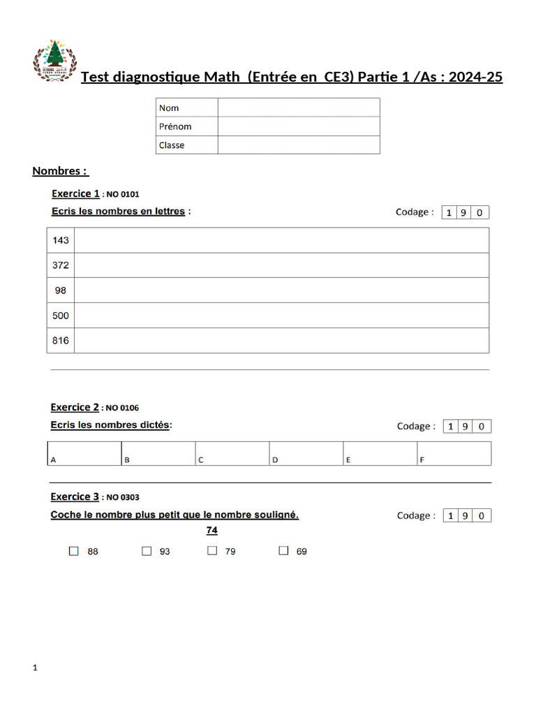 Test Diagnostique Math | PDF