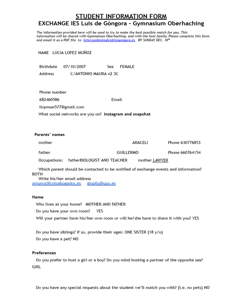 Exchange Personal Information Form 23-24.docx 3 | PDF