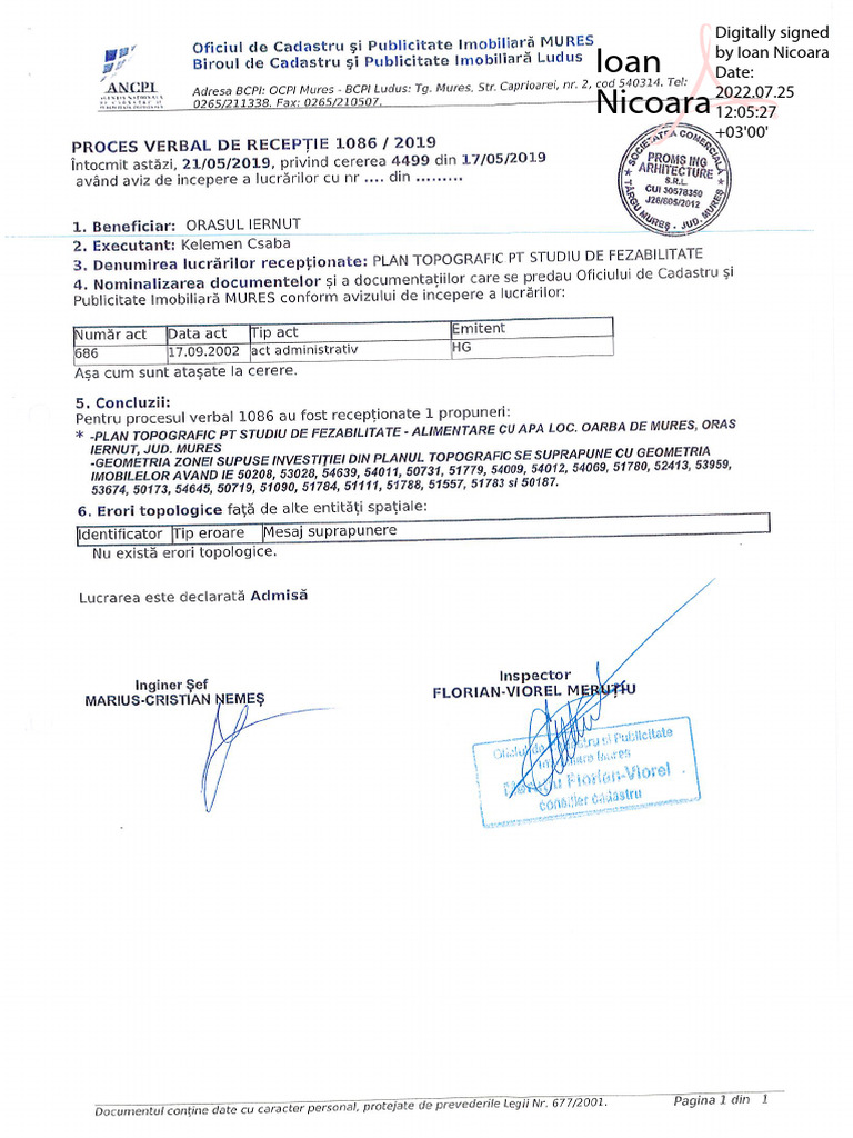 SCN1153550 Studiu Topo Viza OCPI Alimentare Cu Apa Oarba de Mures ...