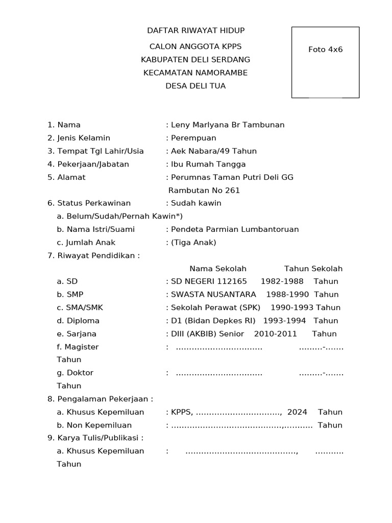 00 Daftar Riwayat Hidup KPPS | PDF
