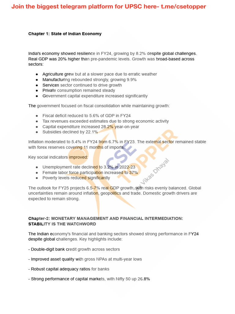 Economic Survey Summarised Points | PDF
