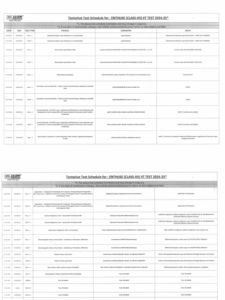 Tentative Exam Schedule | PDF