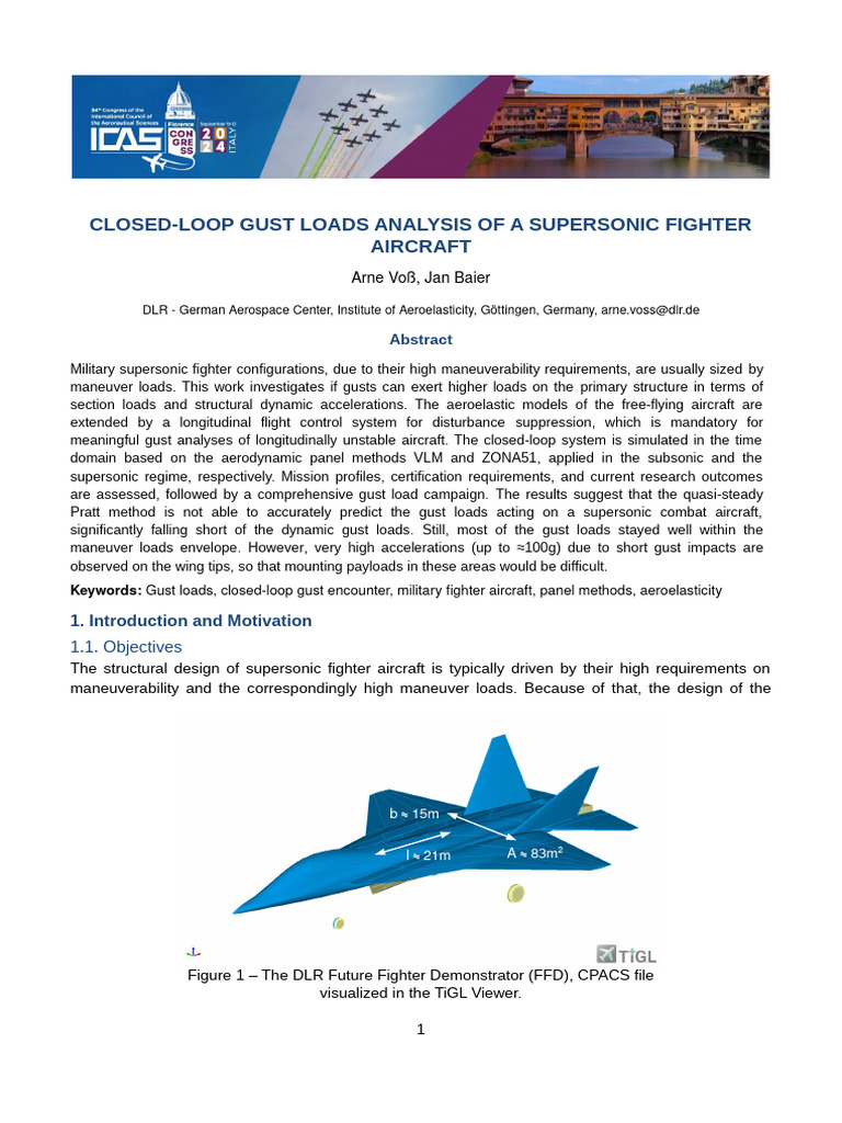 Voß and Baier - Closed-Loop Gust Loads Analysis of A Supersonic Fighter Aircraft | PDF