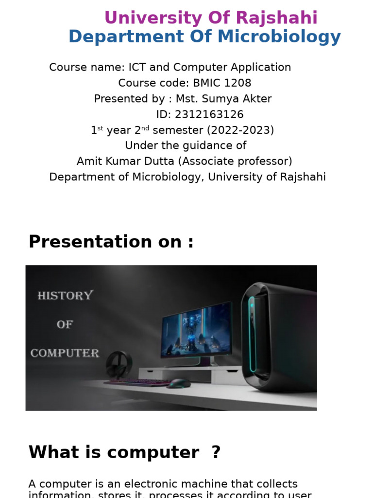 Presentation On "History of Computer". | PDF | Manufactured Goods ...