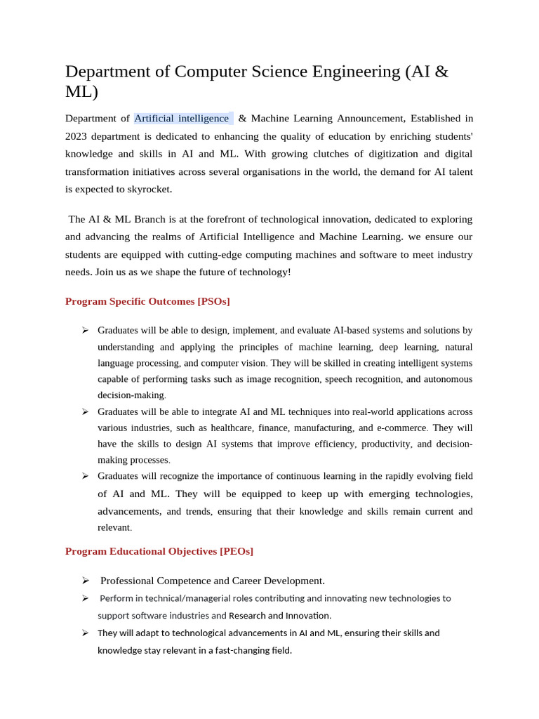 AI and ML Branch | PDF