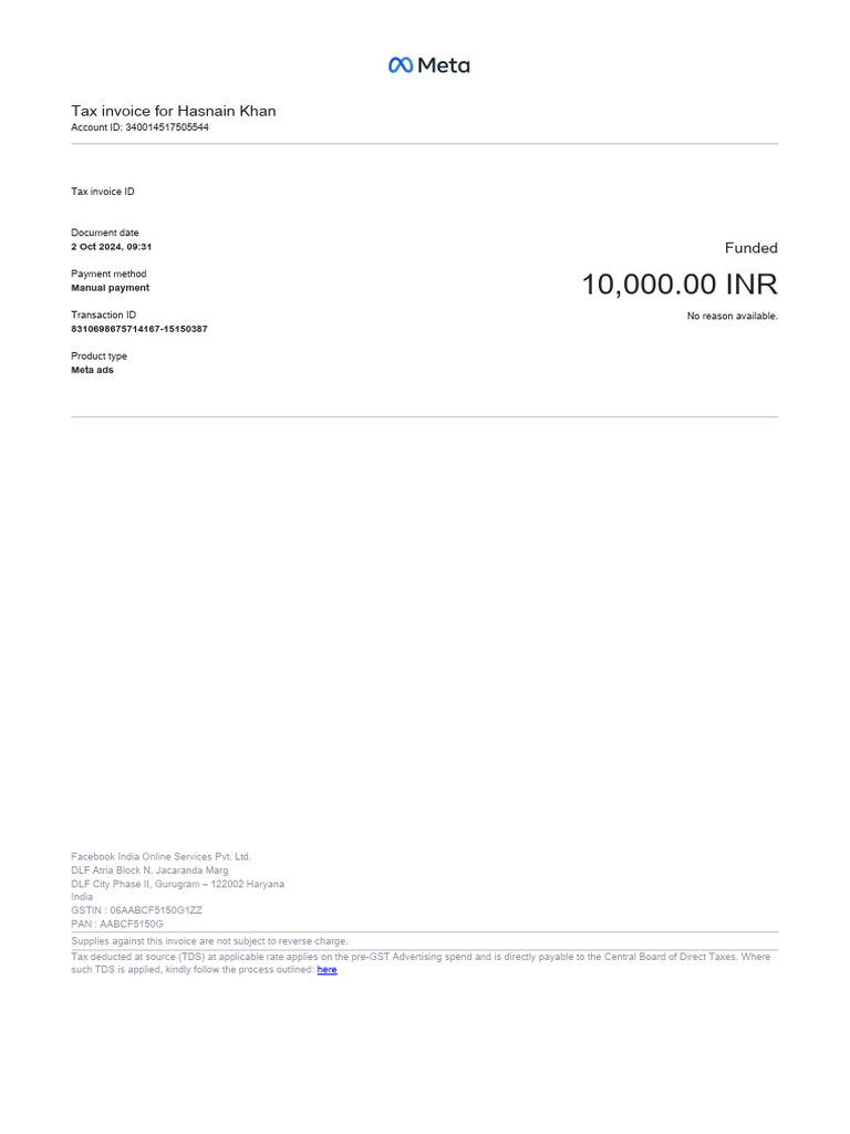 Meta Payment Recipt | PDF