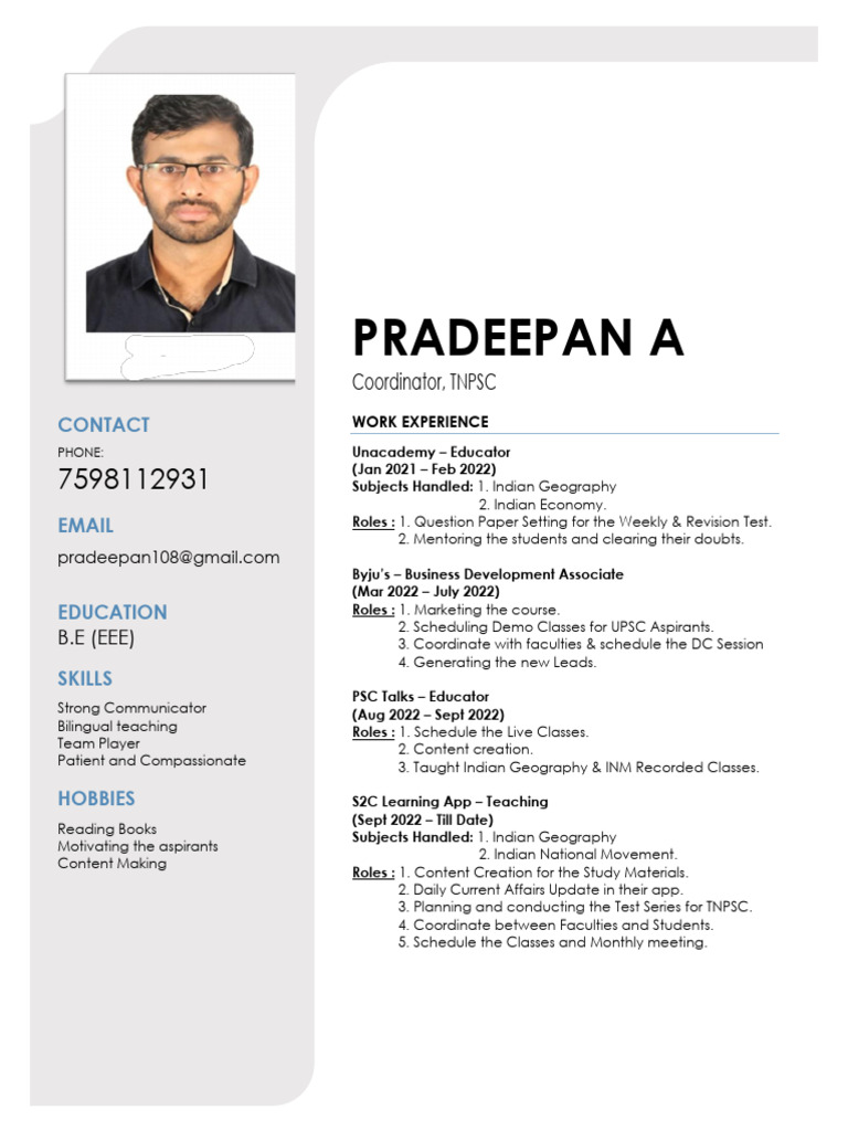 Pradeepan Resume | PDF