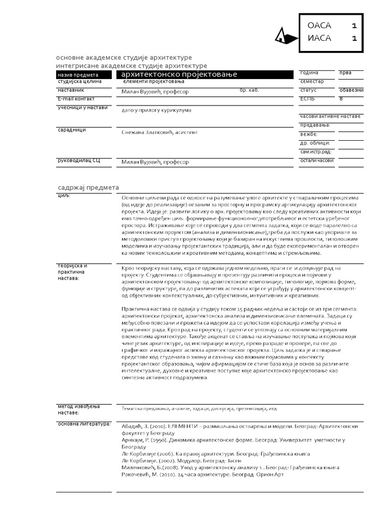 Oasa Iasa 11011 Arh Projektovanje | PDF