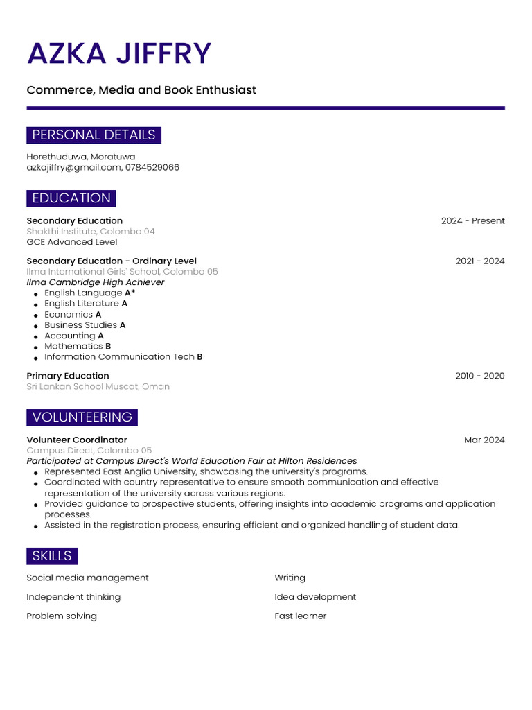 Resume Azka Jiffry | PDF