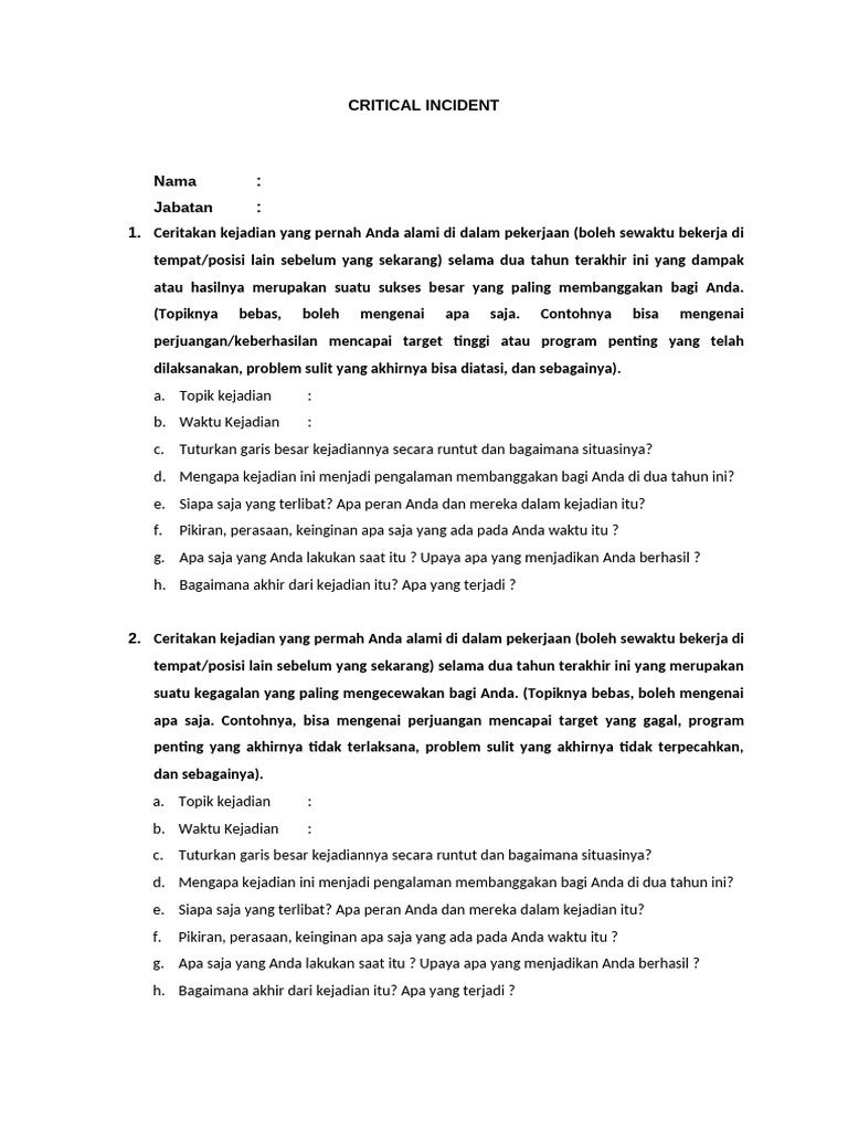 Form Critical Incident | PDF
