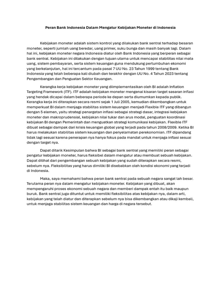 Essay-Peran BI-Firza Kemala P. | PDF