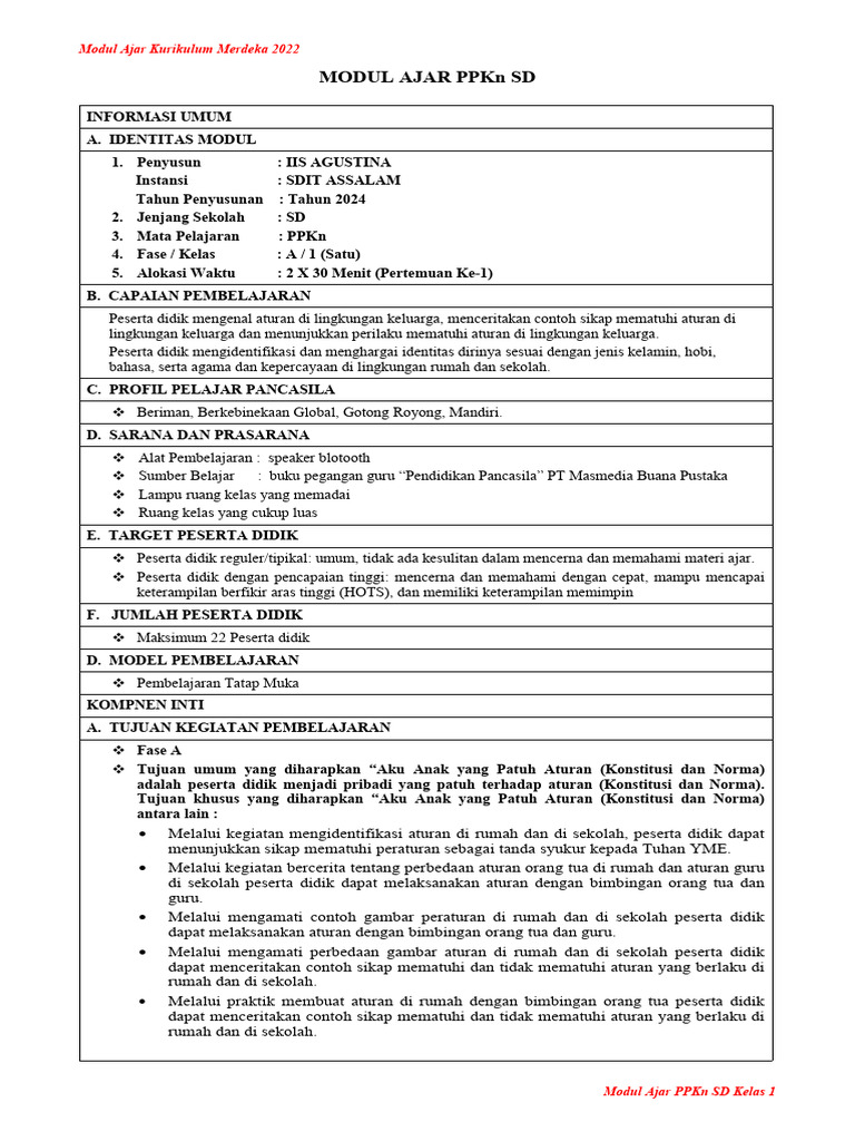 BAB 2 - PPKN Kls 1 Iis Agustina Fix | PDF