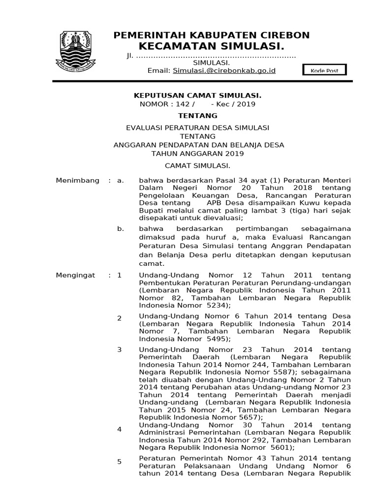 Draft SK Camat | PDF