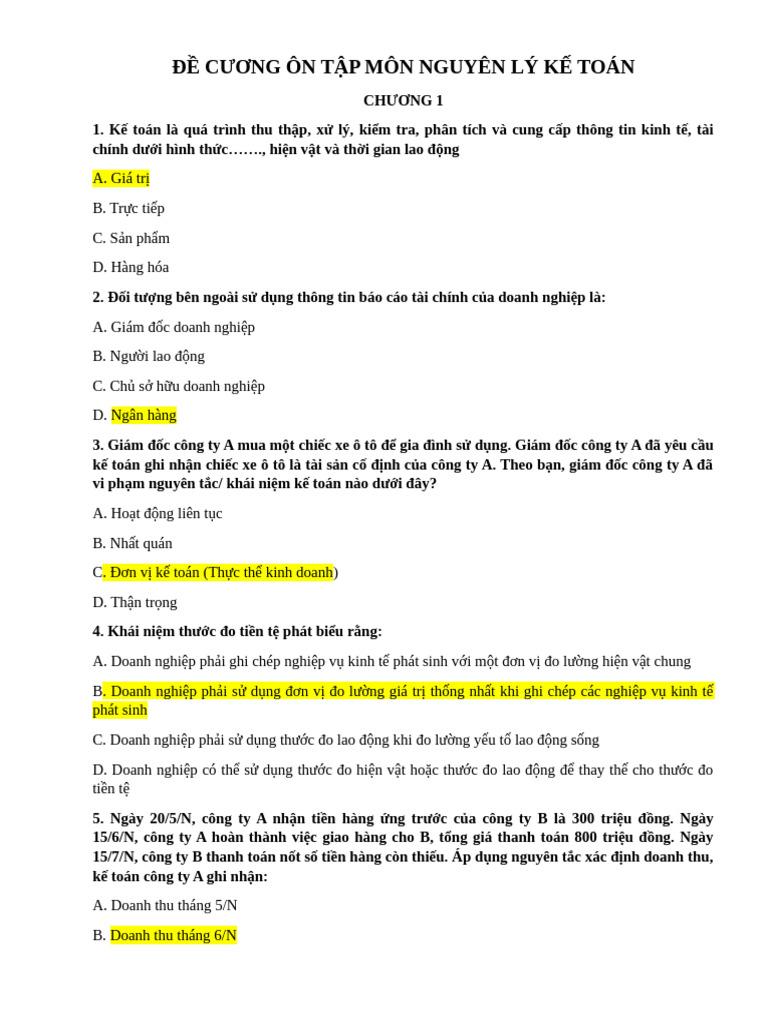 Đề cương ôn tập NLKT - K17 - T4.2024 | PDF