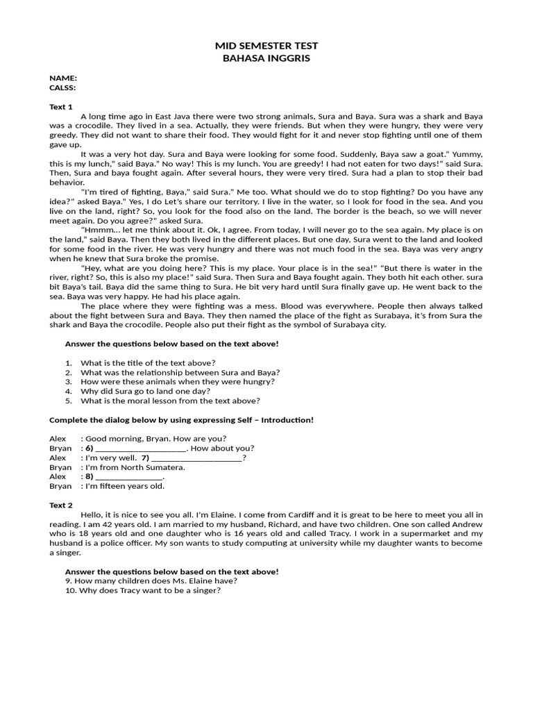 MID SEMESTER TEST | PDF