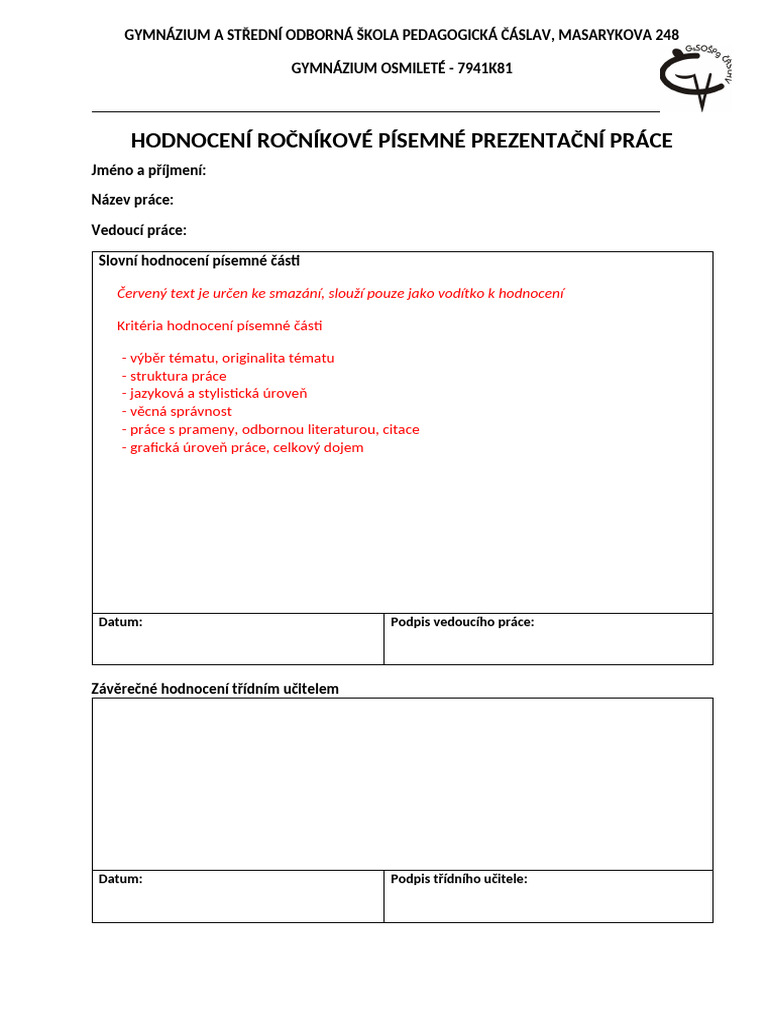 06 HODNOTÍCÍ TABULKA Kvarta PRÁZDNÁ | PDF