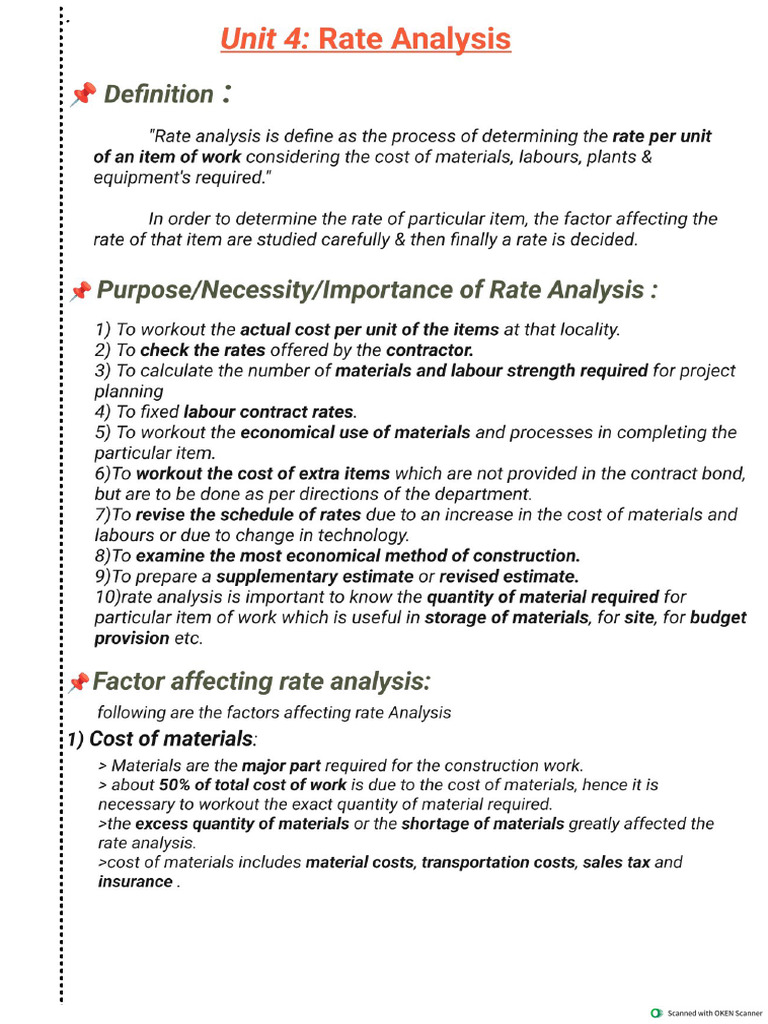 Rate Analysis 1 | PDF