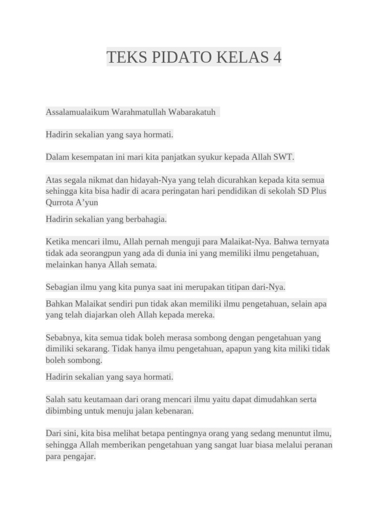 Teks Pidato Kelas 4 | PDF