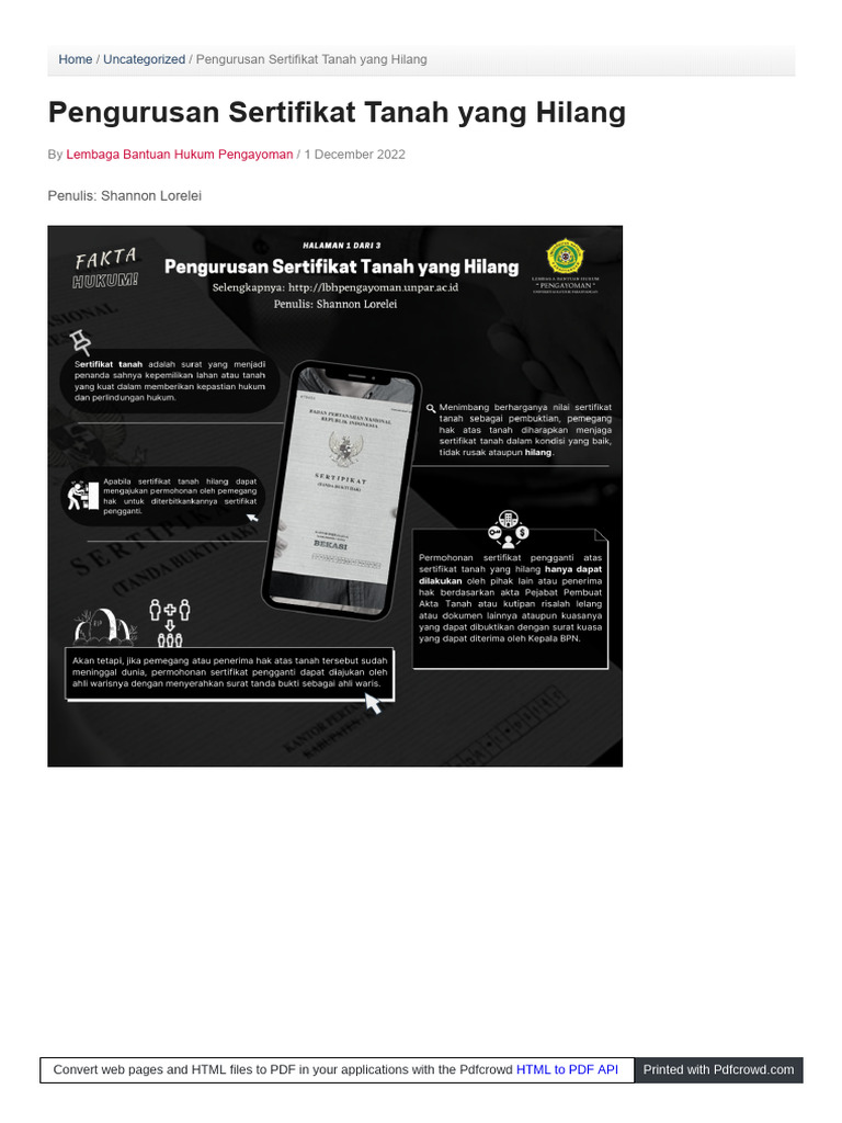 pengurusan sertifikat tanah yang hilang | PDF