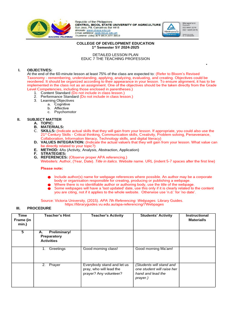 4as Lesson Plan Template | PDF