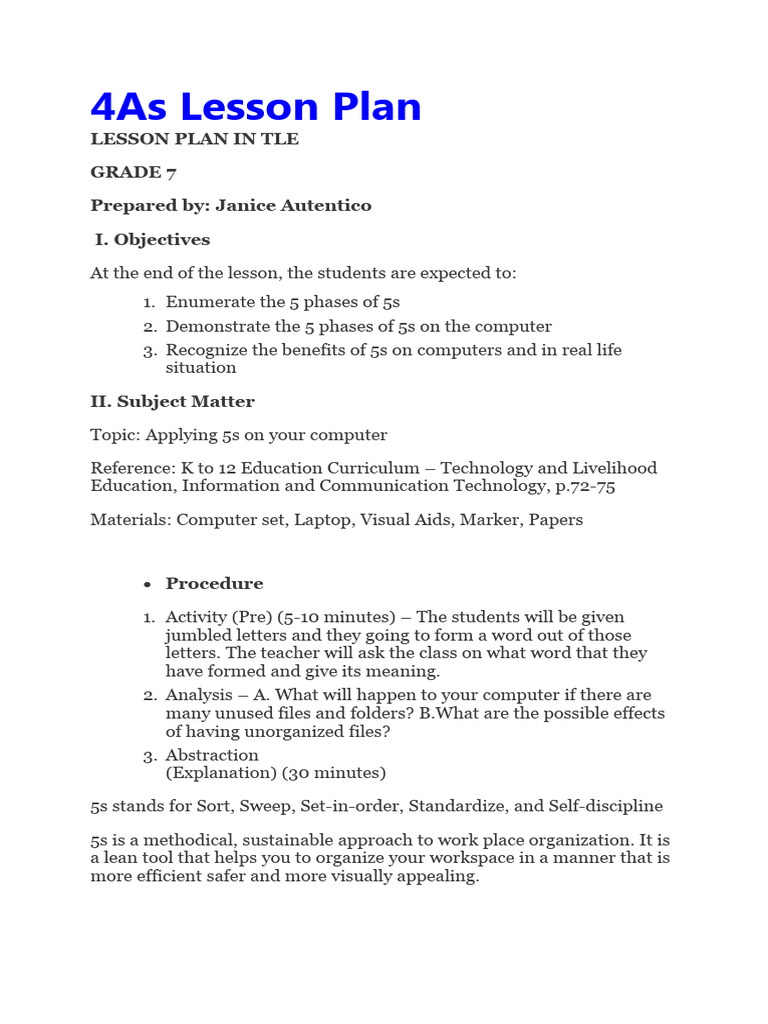 Toaz - Info 4as Lesson Plan PR | PDF