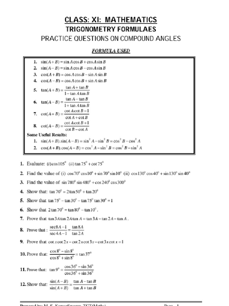 Formula (Trigonometry) | PDF