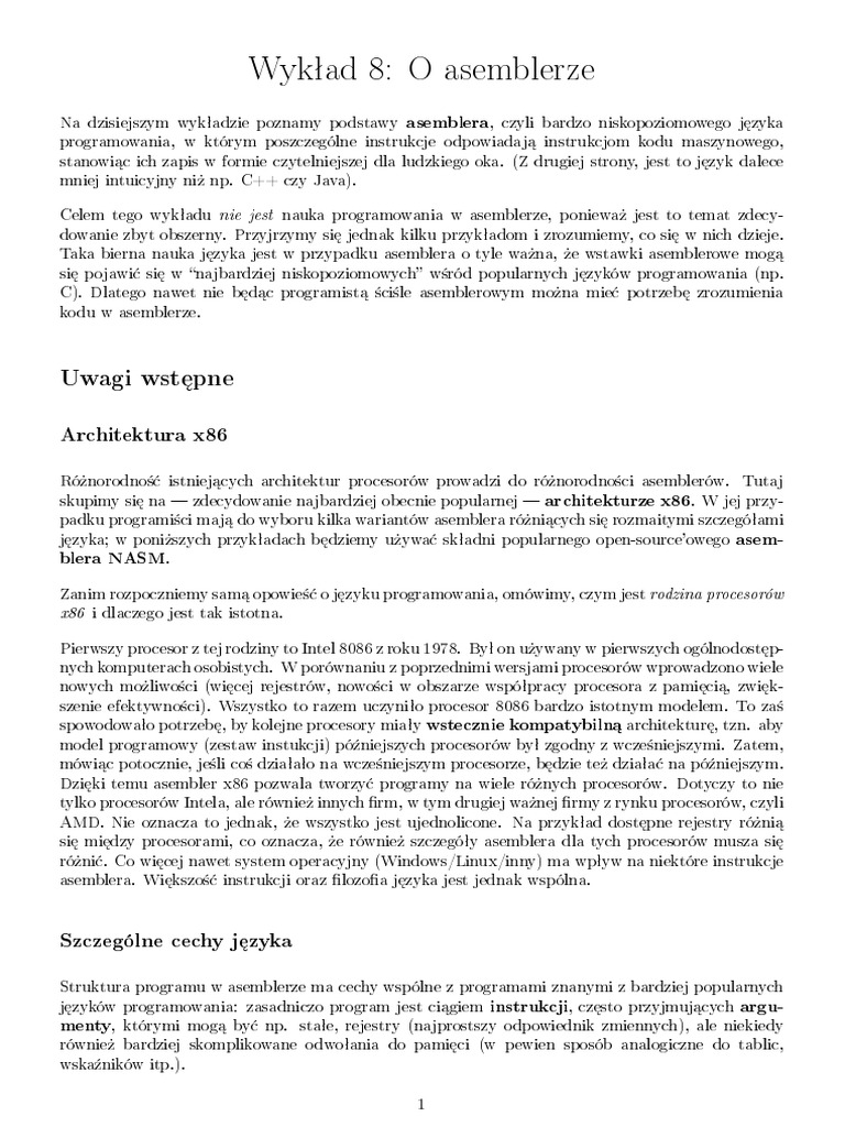 Wyk Ad 8: O Asemblerze: Uwagi WST Pne | PDF