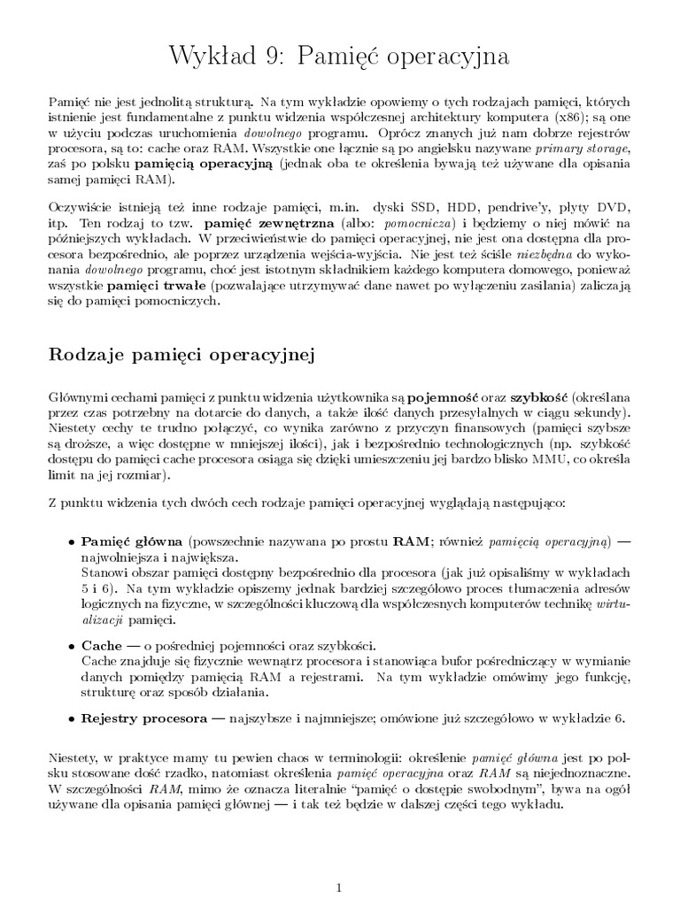Wyk Ad 9: Pami Operacyjna: Rodzaje Pami Ci Operacyjnej | PDF