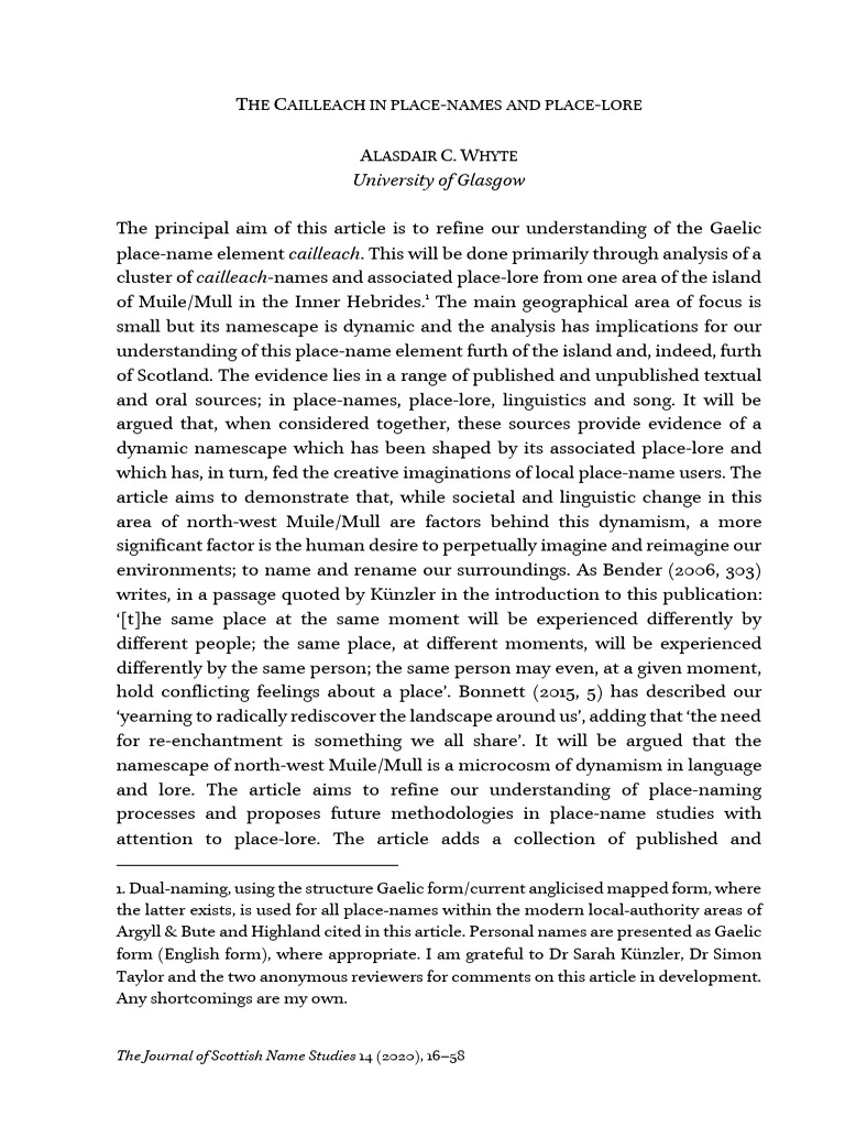 The Cailleach in Place Names and Place L | PDF