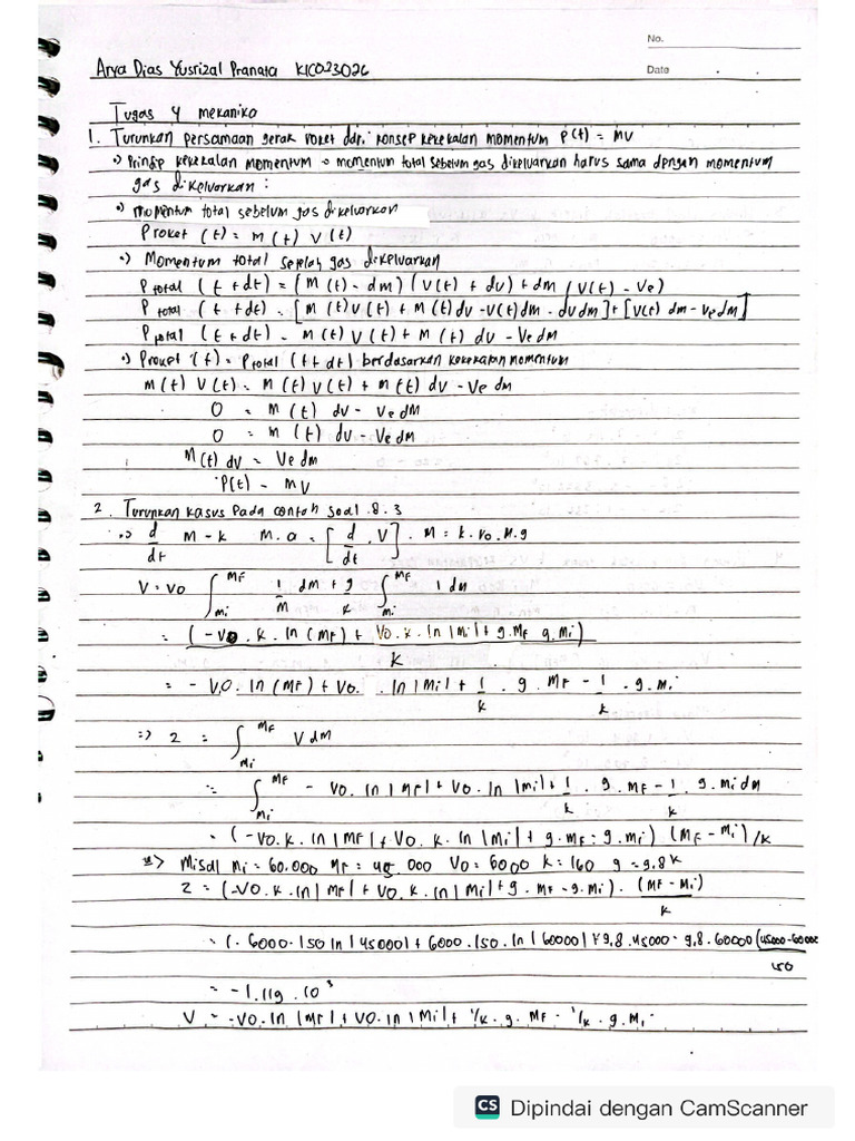 K1C023026 Arya Dias Yusrizal Pranata Tugas Mekanika 2 | PDF