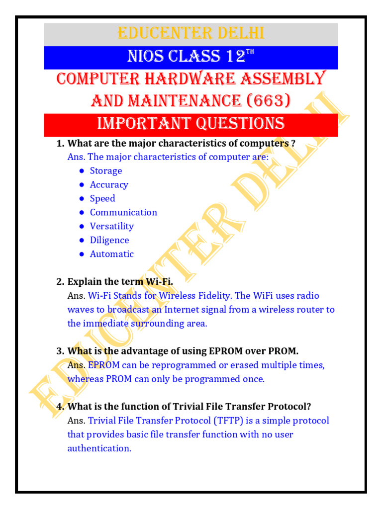 Computer Hardware Assembly and Maintenance Important Questions | PDF