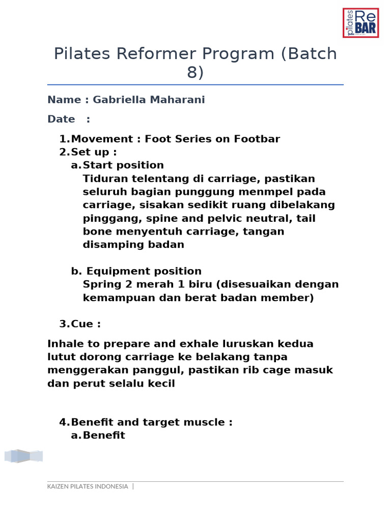 Program Form Foot Series On Footbar | PDF