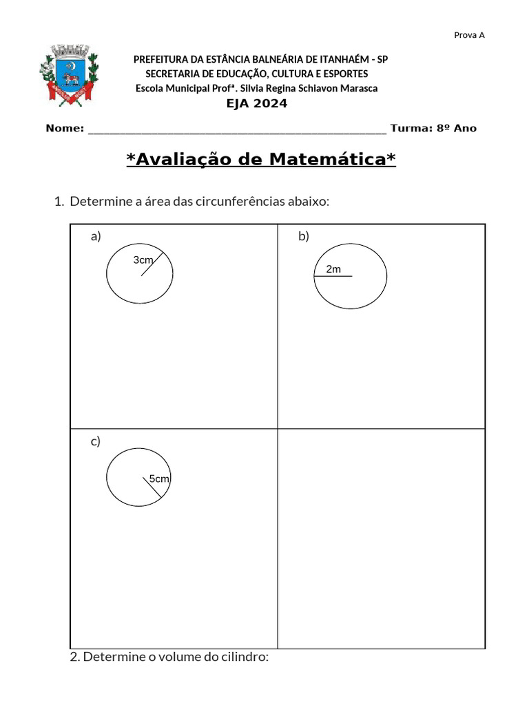 8º Ano - Prova A - EJA | PDF