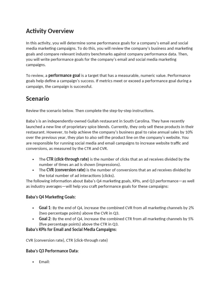 Activity - Performance Goal | PDF