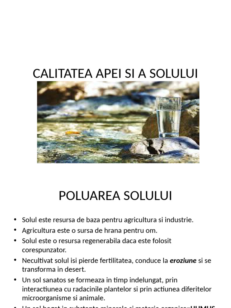 Calitatea Apei Si A Solului | PDF