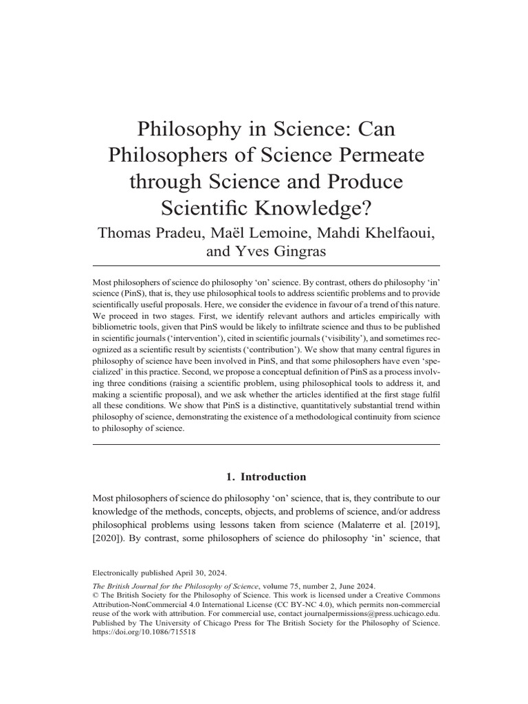 Philosophy in Science: Can Philosophers of Science Permeate Through ...