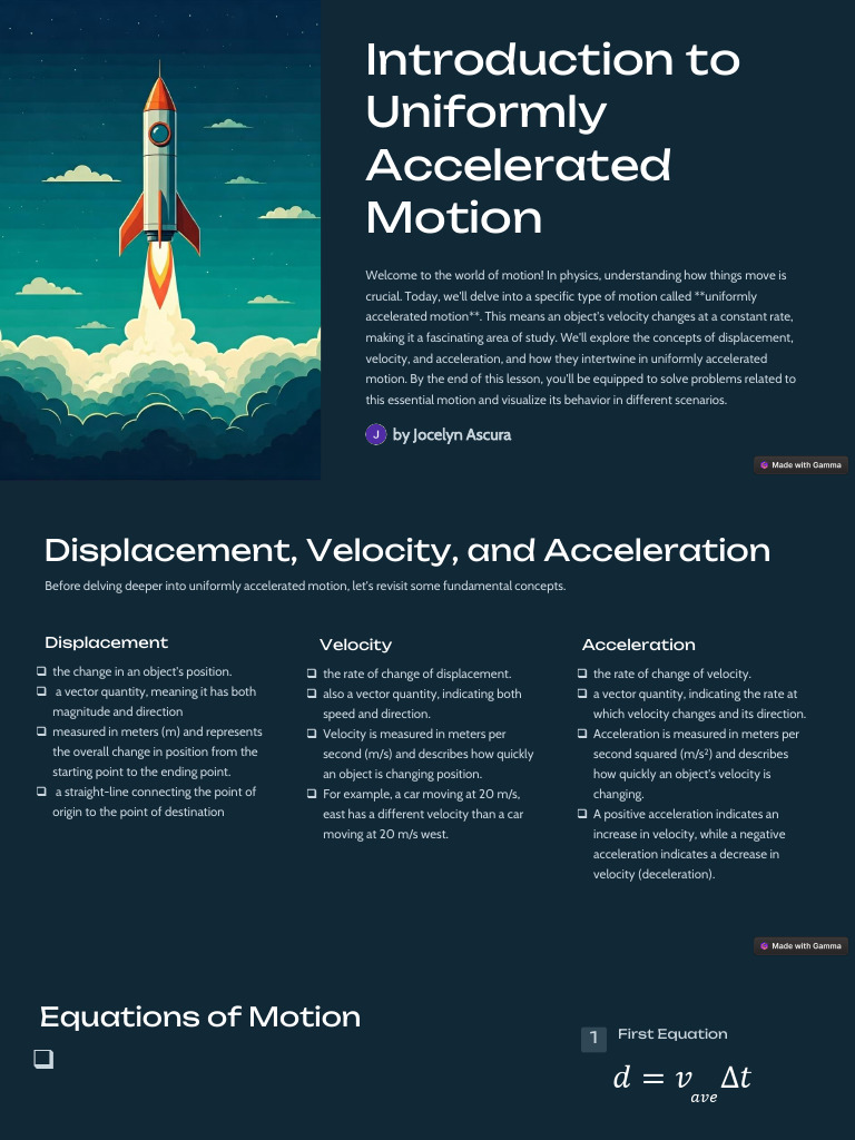 Introduction To Uniformly Accelerated Motion EDITED | PDF