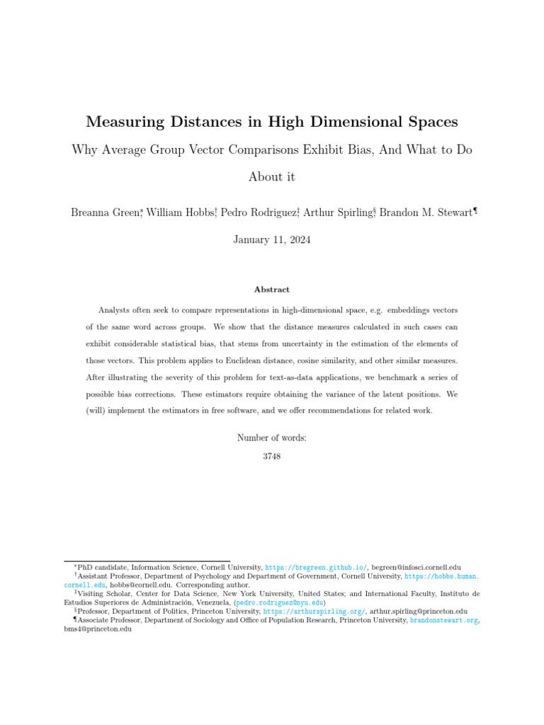 Measuring Distances in High Dimensional Spaces | PDF